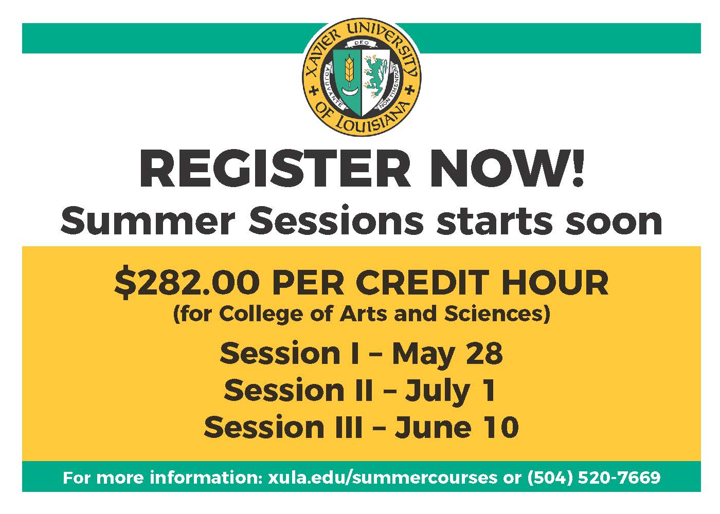 SUMMER SESSIONS PROGRAMS INFO Xavier University Of Louisiana
